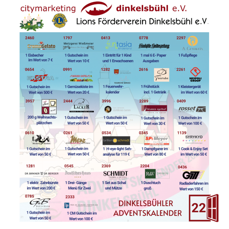 Dinkelsbühler Adventskalender – Gewinne und Gewinnnummern ...