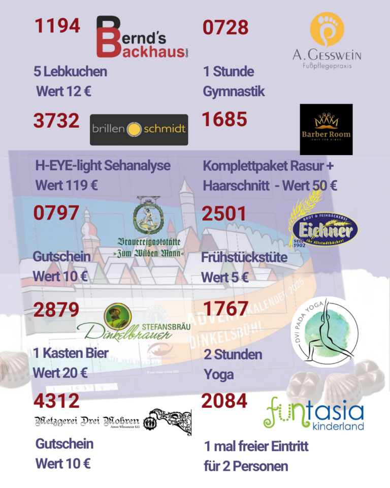 Dinkelsbühler Adventskalender 2025 – Gewinne und Gewinnnummern ...