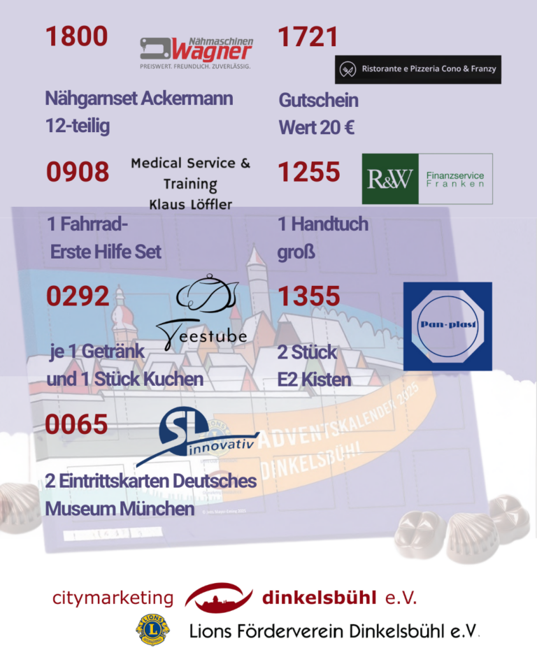 Dinkelsbühler Adventskalender 2025 – Gewinne und Gewinnnummern ...
